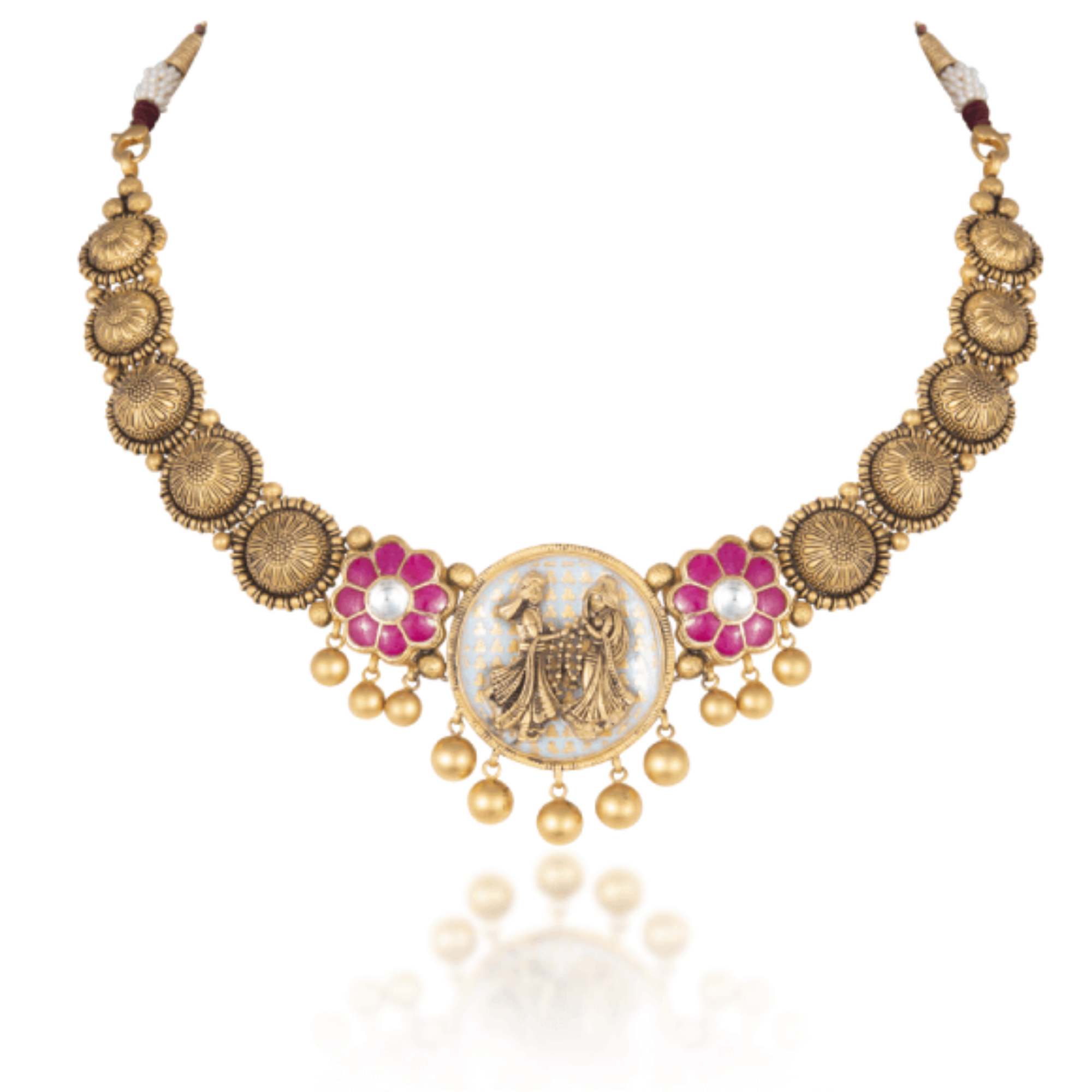 Necklace in 22kt Antique gold, guluband Enamel.