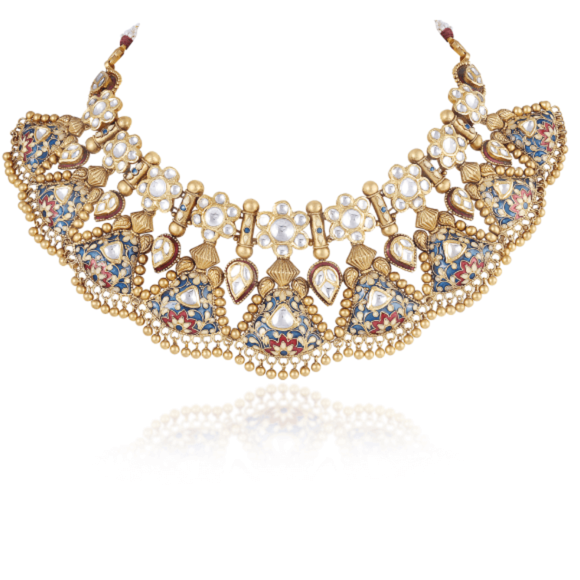 Kundan Necklace Set in 22kt Antique gold, guluband Enamel.